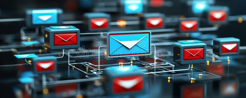 The Network of Messages a 3D Rendering of Interconnected Email Icons ...