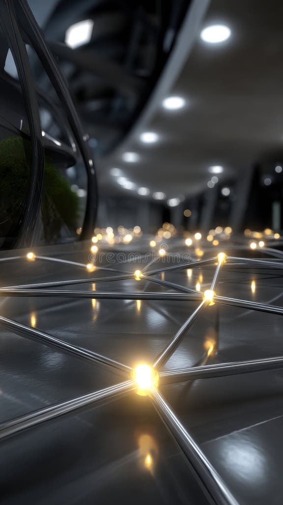 Network of Metallic Rods Connected with Glowing Nodes Reflecting Light ...