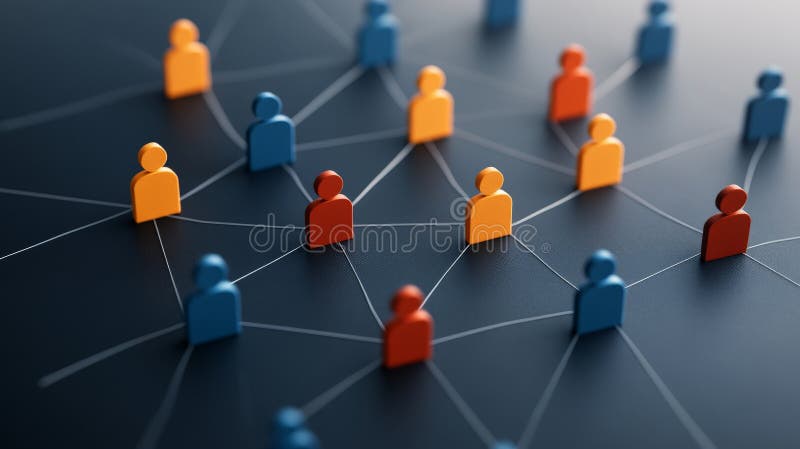 Network of Multicolored Figures on a Digital Grid Symbolizing Teamwork ...