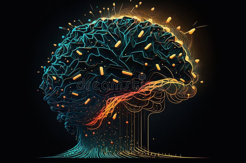 A Network of Neon Digital Brainwaves, Generative Ai Stock Illustration ...