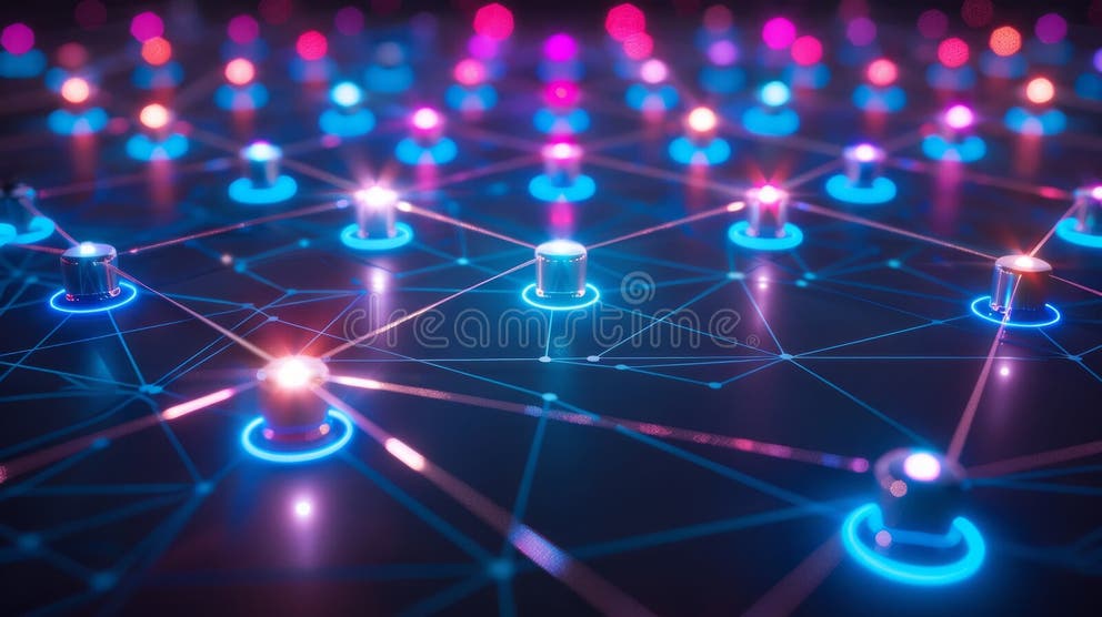 Network Nodes Connected by Light Rays, Global Communication Concept Stock Illustration ...