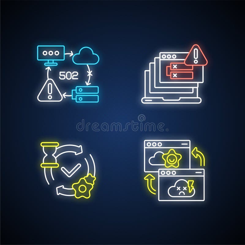 Network Notifications Neon Light Icons Set Stock Vector - Illustration ...