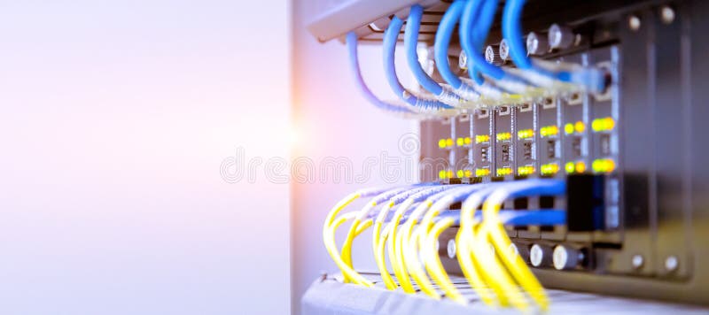 Network Optical Fiber Cables and Hub Stock Image - Image of cables ...