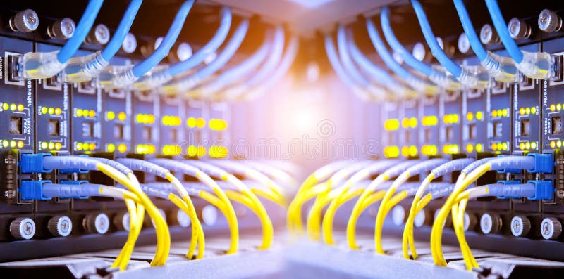 Network Optical Fiber Cables and Hub Stock Image - Image of network ...