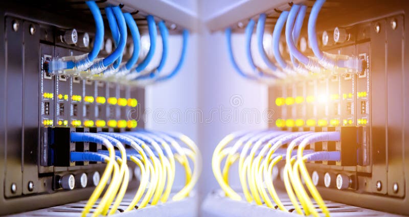 Network Optical Fiber Cables and Hub Stock Image - Image of network ...