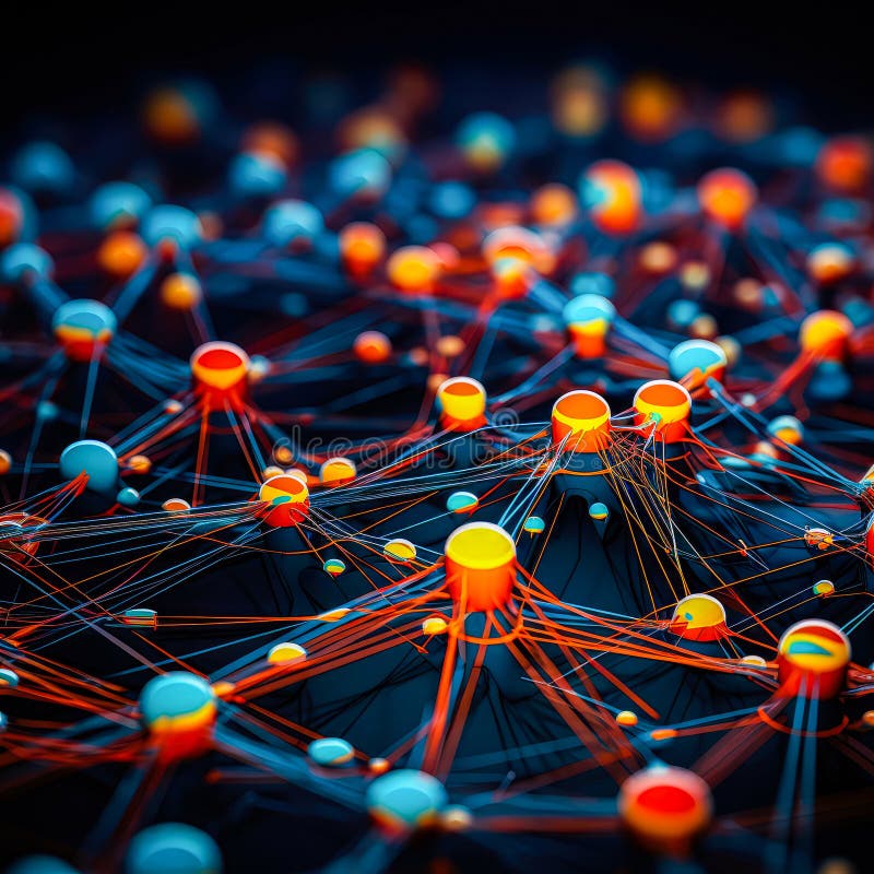 A Network of Orange and Blue Balls on a Black Surface Stock ...
