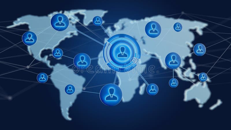 Network Over a Connected World Map on a Uniform Background - 3d Stock ...
