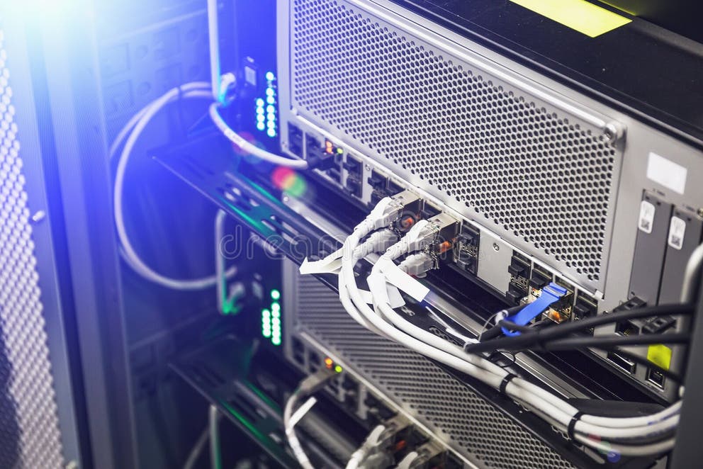 Network Panel Hardware, Switch and Cable in Data Center or Server Room, Database Internet ...