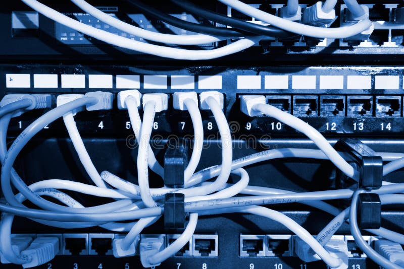 Network Panel, Switch and Cable. Blue Tone Stock Image - Image of ...