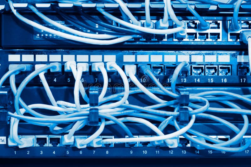 Network Panel, Switch and Cable in Blue Tone Stock Photo - Image of ...