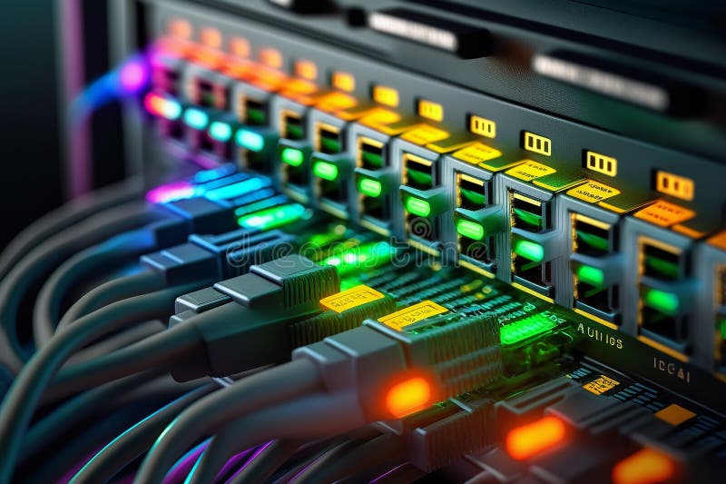 Network Panel, Switch and Cable in Data Center, Generative AI Stock ...