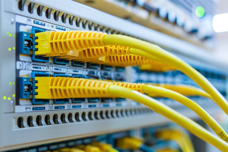 Network Panel and Switch with Cables in a Data Center Server Room for ...