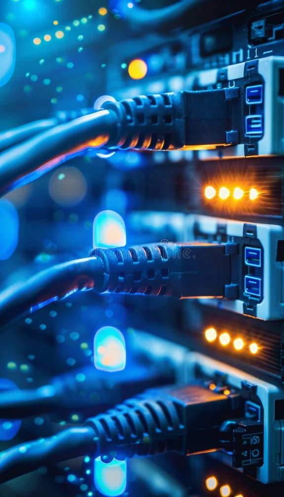 Network Panel, Switch, and Detailed Cable Arrangement in Data Center ...