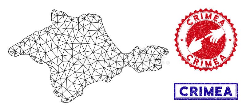 Polygonal Wire Frame Crimea Map and Grunge Stamps Stock Vector ...