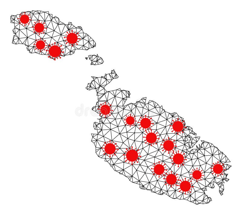 Network Polygonal Map of Malta with Red Coronavirus Centers Stock ...