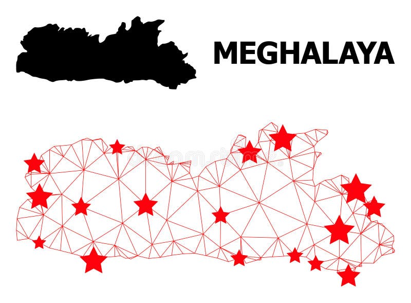 Network Polygonal Map of Meghalaya State with Red Stars Stock Vector ...
