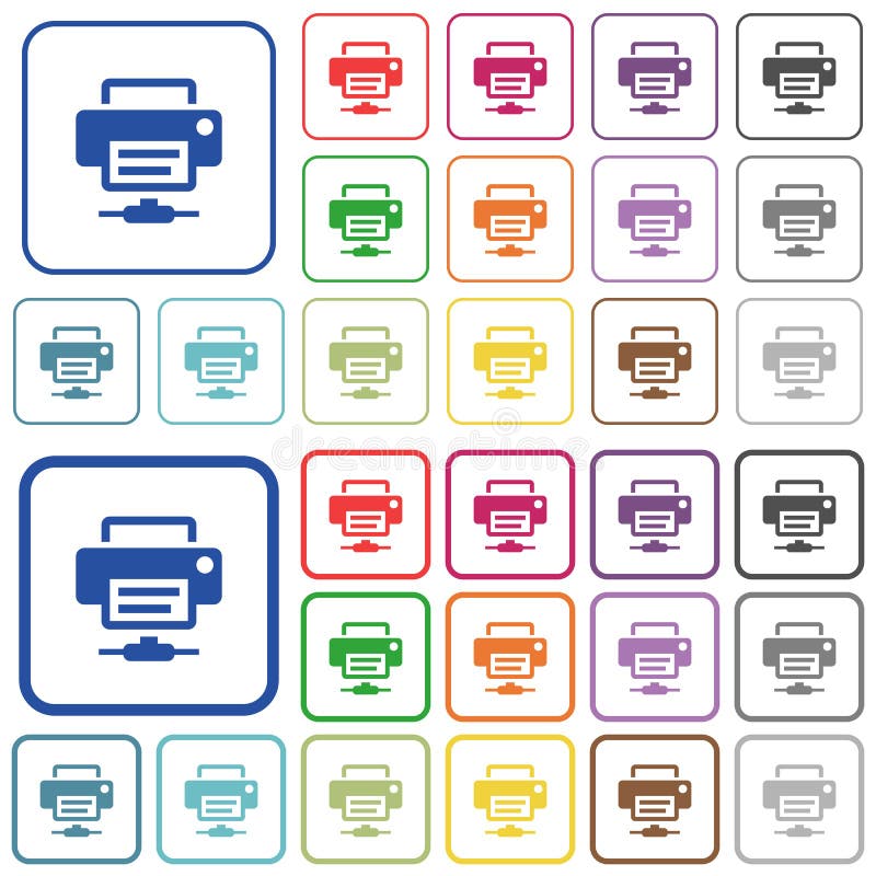 Network Printer Outlined Flat Color Icons Stock Vector - Illustration ...