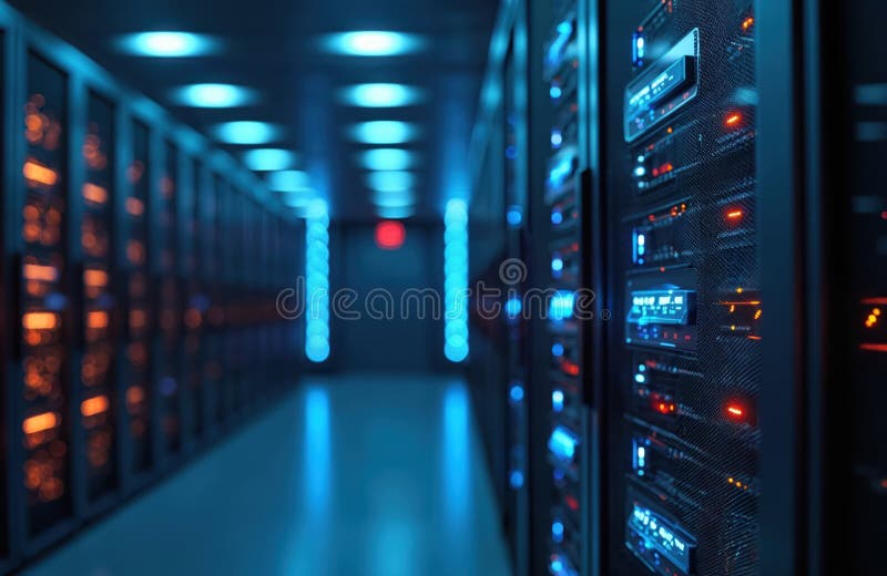Network of Rack Servers with Blinking Lights in Supercomputer Data ...