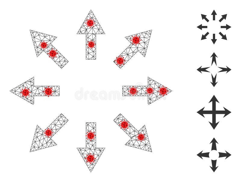 Polygonal Wire Frame Radial Arrows Icon with Covid Centers Stock Vector ...