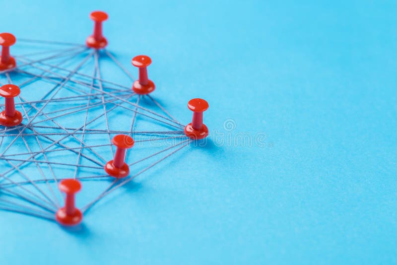 Network with Red Pins and String, an Arrangement of Colorful Pins ...