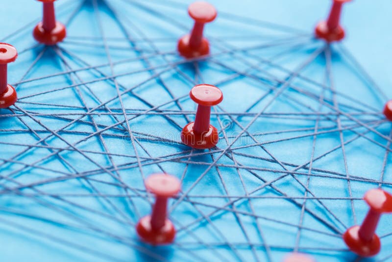 Network with Red Pins and String, an Arrangement of Colorful Pins ...