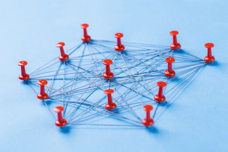 Network with Red Pins and String, an Arrangement of Colorful Pins ...