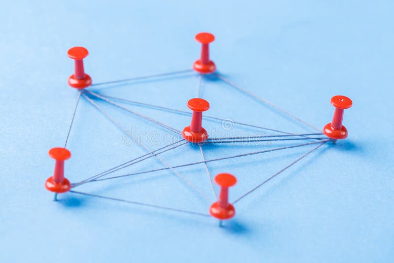 Network with Red Pins and String, an Arrangement of Colorful Pins ...