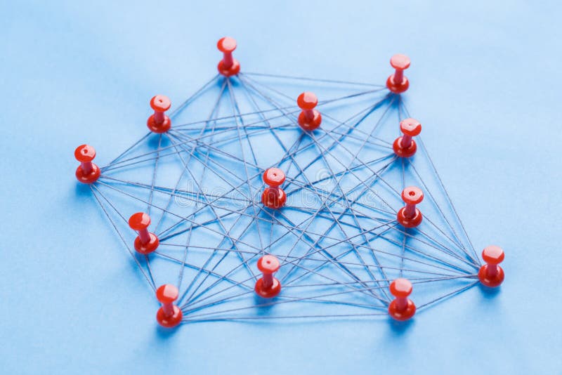 Network with Red Pins and String, an Arrangement of Colorful Pins ...