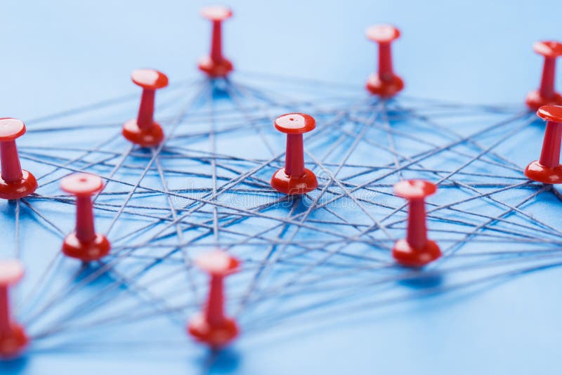 Network with Red Pins and String, an Arrangement of Colorful Pins ...