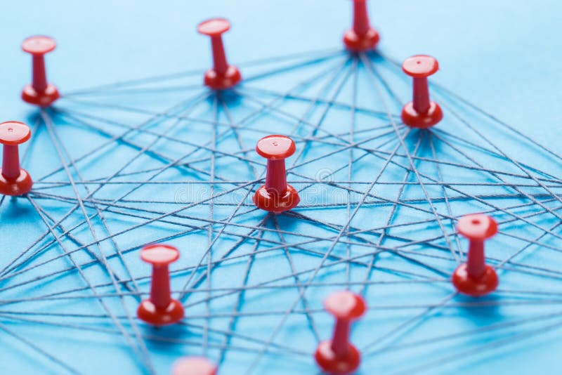 Network with Red Pins and String, an Arrangement of Colorful Pins ...