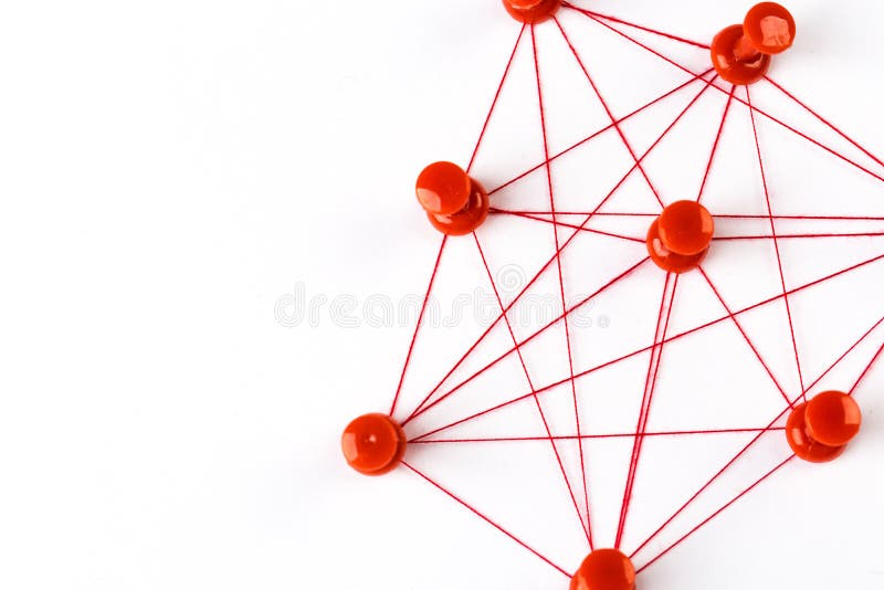 Network with Red Pins and String, Linked Together with String on a ...
