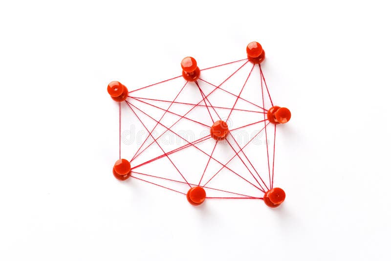 Network with Red Pins and String, Linked Together with String on a ...
