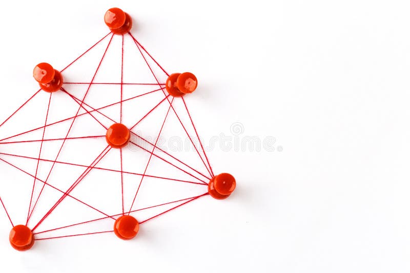Network with Red Pins and String, Linked Together with String on a ...