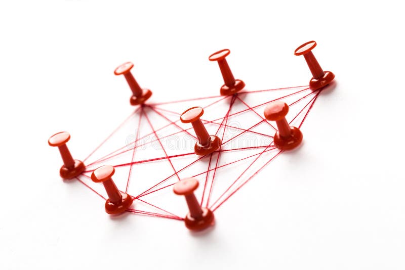 Network with Red Pins and String, Linked Together with String on a ...