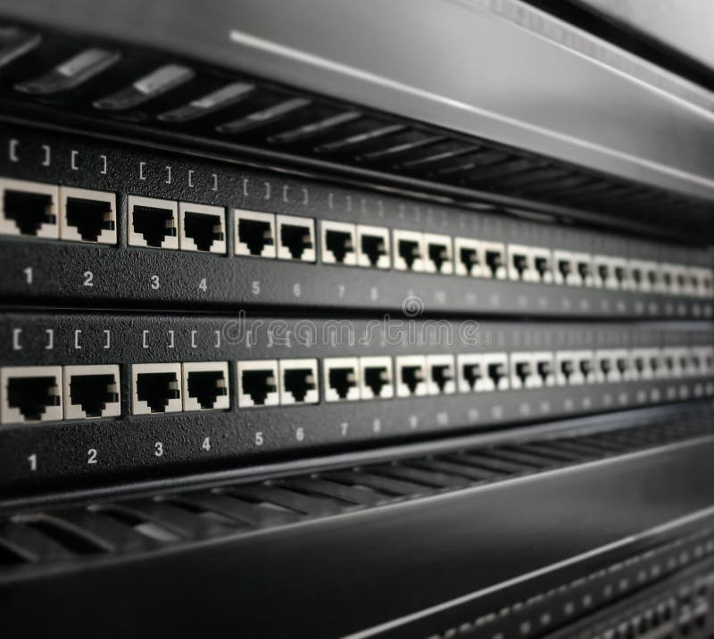 Network RJ-45 patch panel stock photo. Image of communication - 74146138