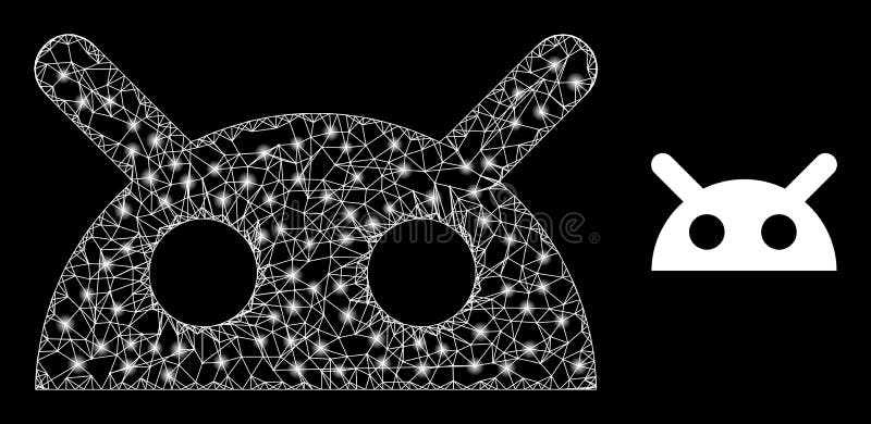 Network Robot Head Mesh Icon with Glare Light Spots Stock Vector ...