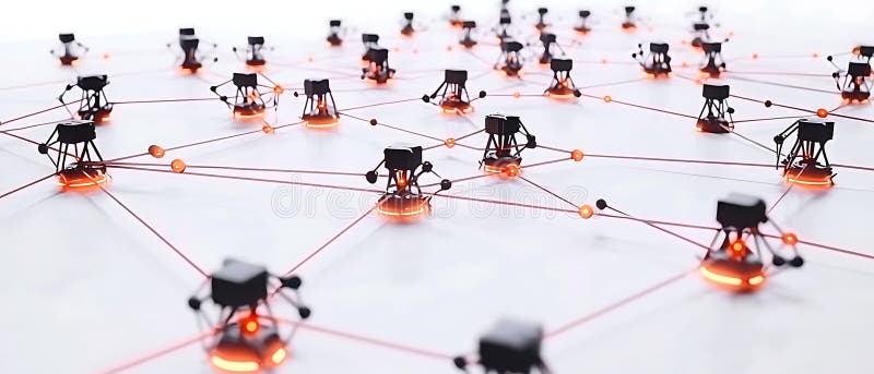 A Network of Robots is Shown in a White Background Stock Illustration ...