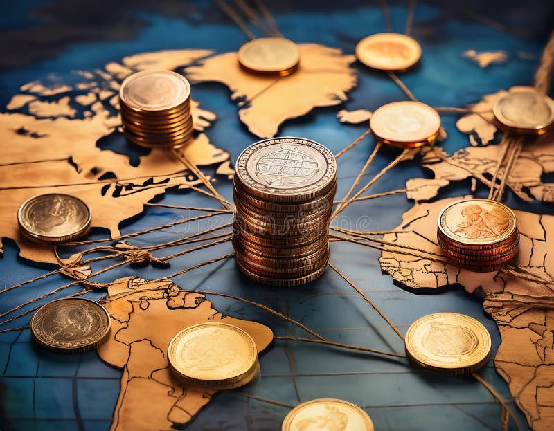 A Network of Ropes Connecting Various Coins Scattered Across a Map ...