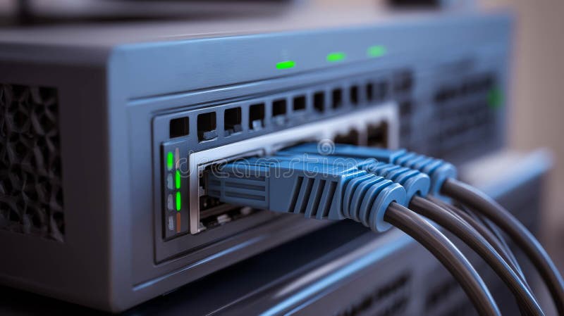 Wi-Fi Router with Cables on Table Stock Photo - Image of digital, port ...