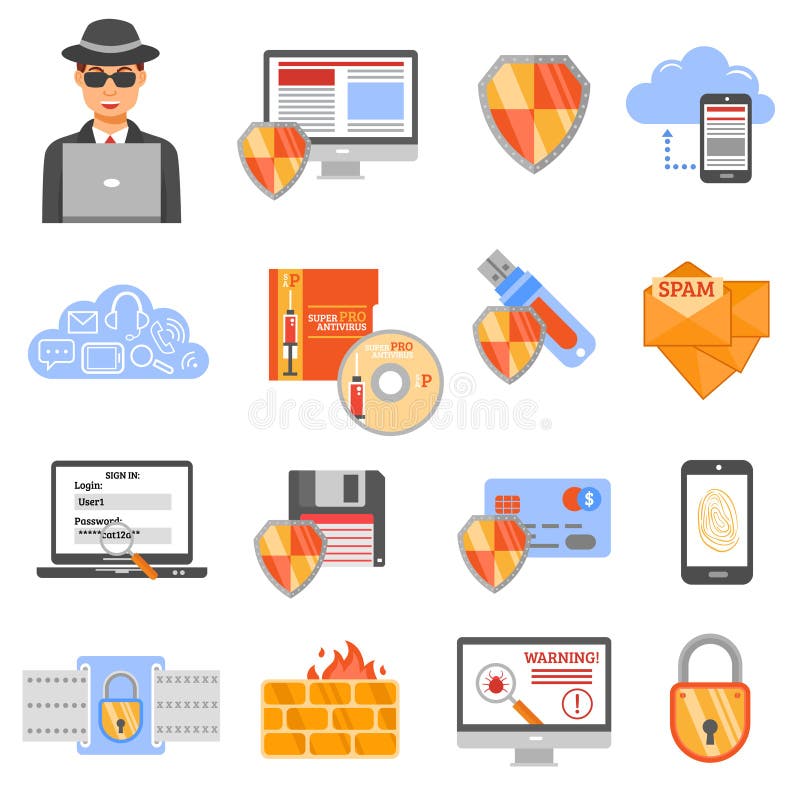Network Security Color Icons Stock Vector - Illustration of login ...