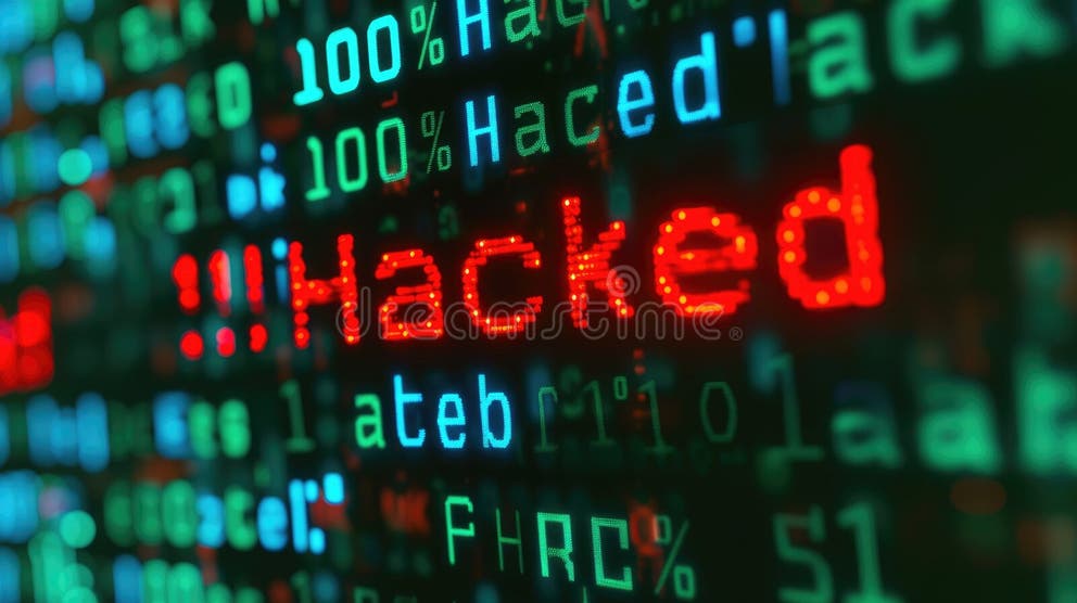 Network Security Compromise: Red Text on Binary Background. Stock ...