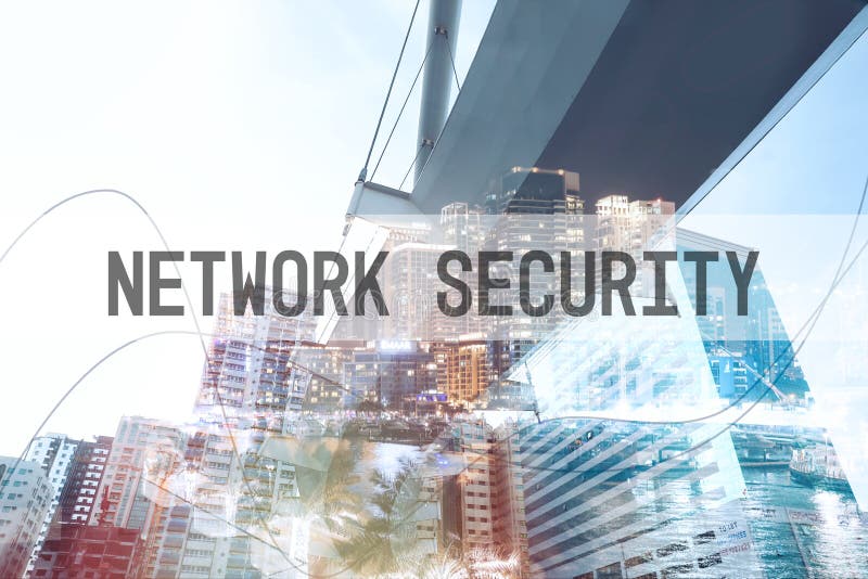 Network Security. Double Exposure of Different Cityscapes Stock Photo ...