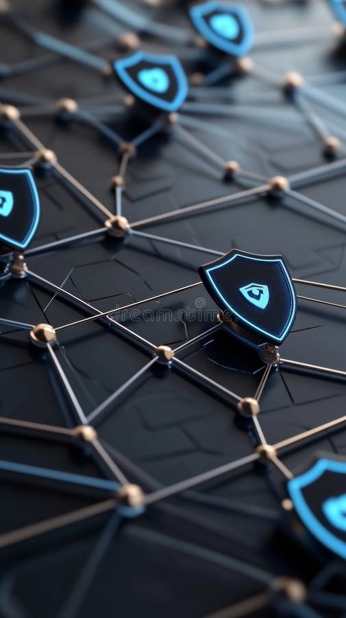 Network Security Concept with Interconnected Shields Representing Data ...