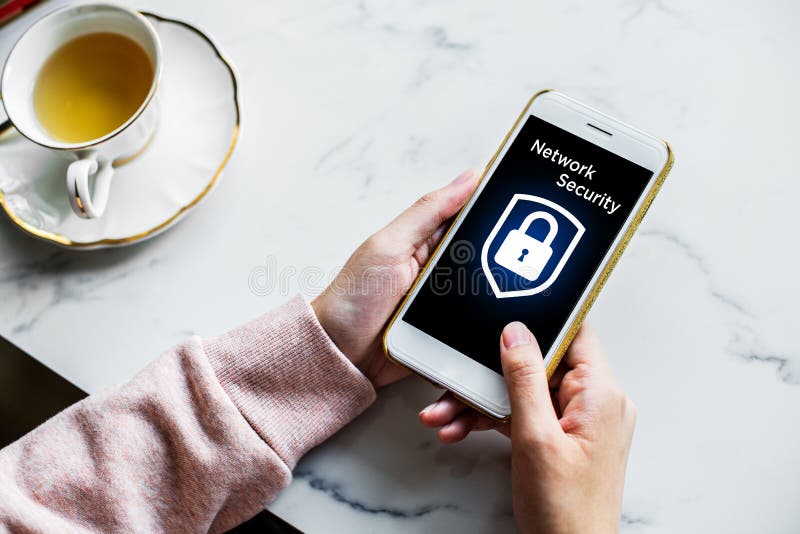 Network Security Icon with Graphic Diagram on Mobile Screen. Stock ...