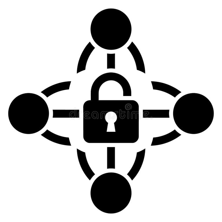 Network Security Icon: Padlock Protected by Connected Nodes Stock ...