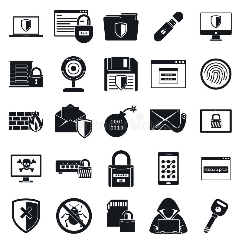 Network Security Icon Set, Simple Style Stock Vector - Illustration of ...