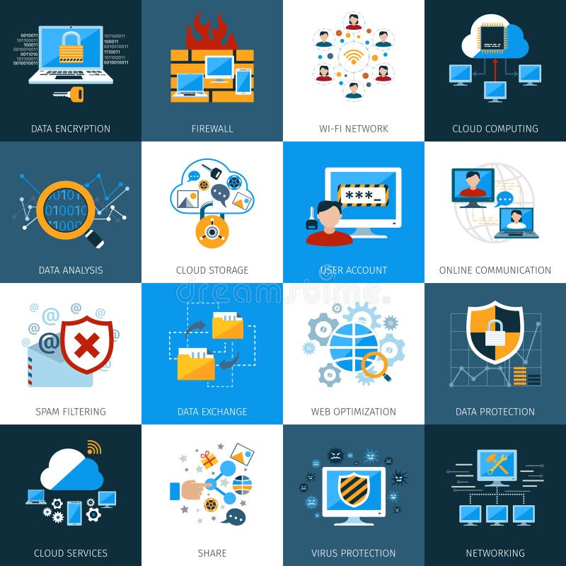 Network Security Icons Set stock vector. Illustration of collection ...