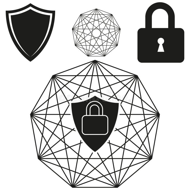 Network Security Icons. Shield and Lock. Geometric Network. Vector ...