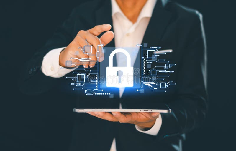 Network Security and Privacy Concepts of Data Protection, Lock Icon and ...