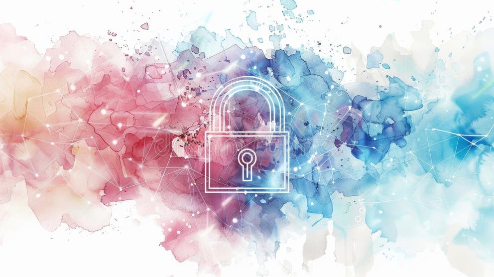 Network Security Themes in Watercolor Style. Stock Illustration ...